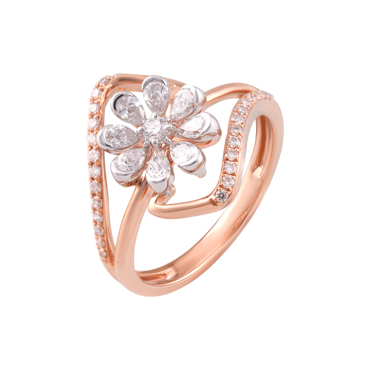 Rose Gold Diamond Flower Ring MLJ-17
